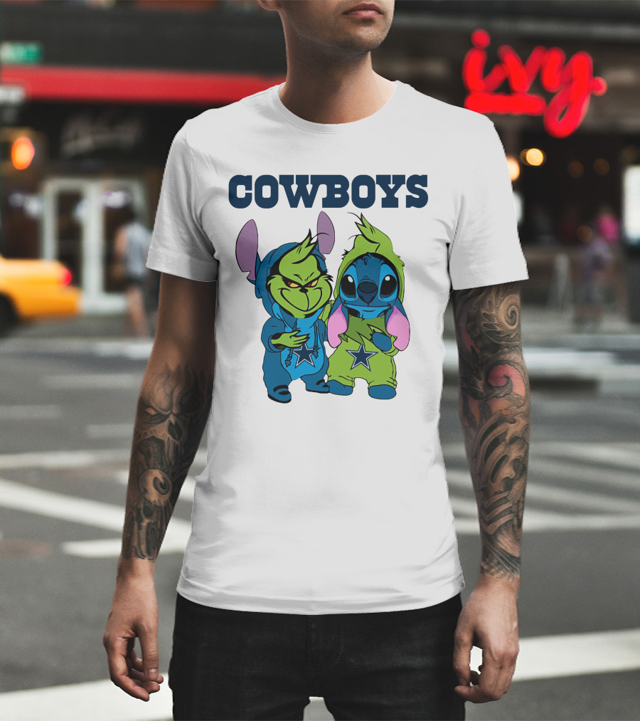 Cowboys Disney NFL Stitch Grinch Character Mashup T-Shirt