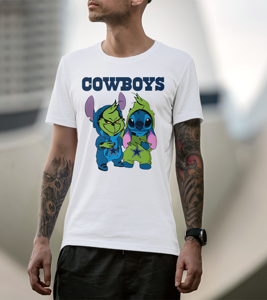 Cowboys Disney NFL Stitch Grinch Character Mashup T-Shirt