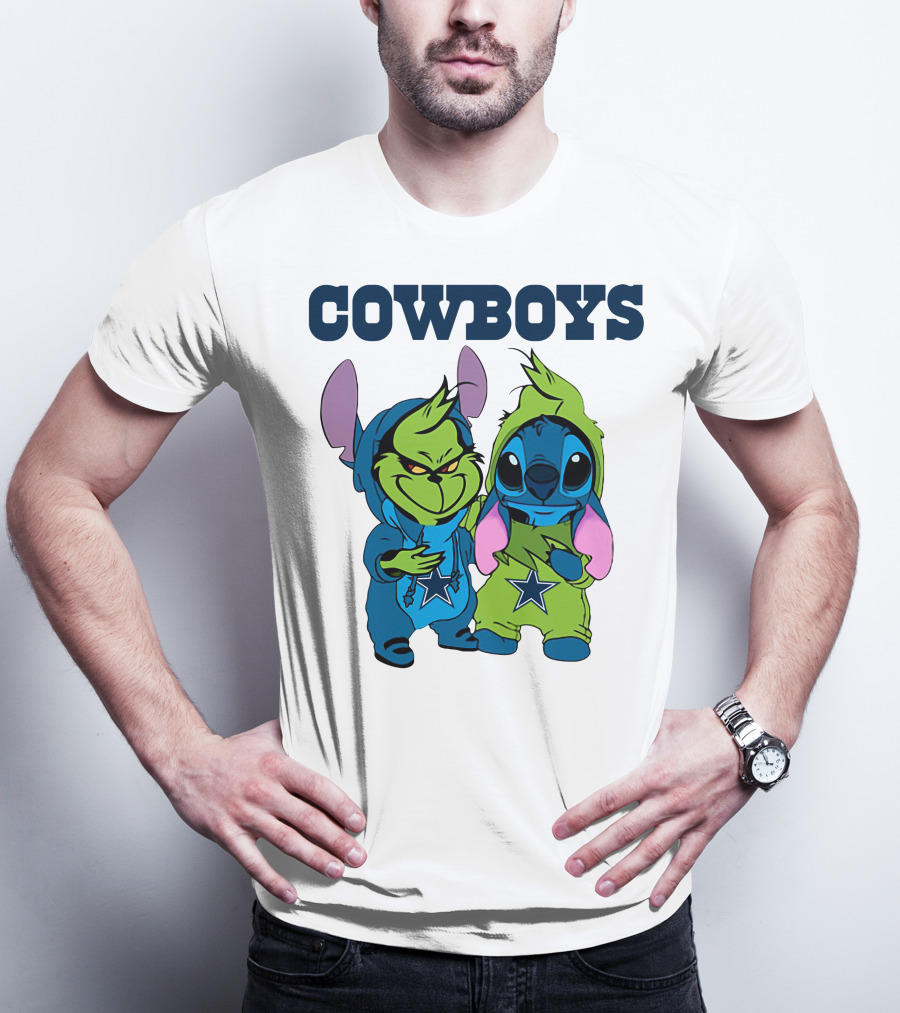 Cowboys Disney NFL Stitch Grinch Character Mashup T-Shirt
