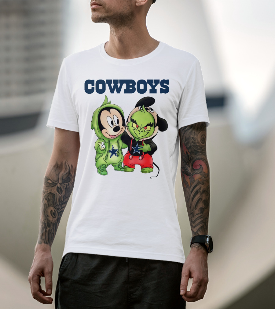 Cowboys Mickey Mouse And Grinch Collaboration Football Fan Style T-Shirt
