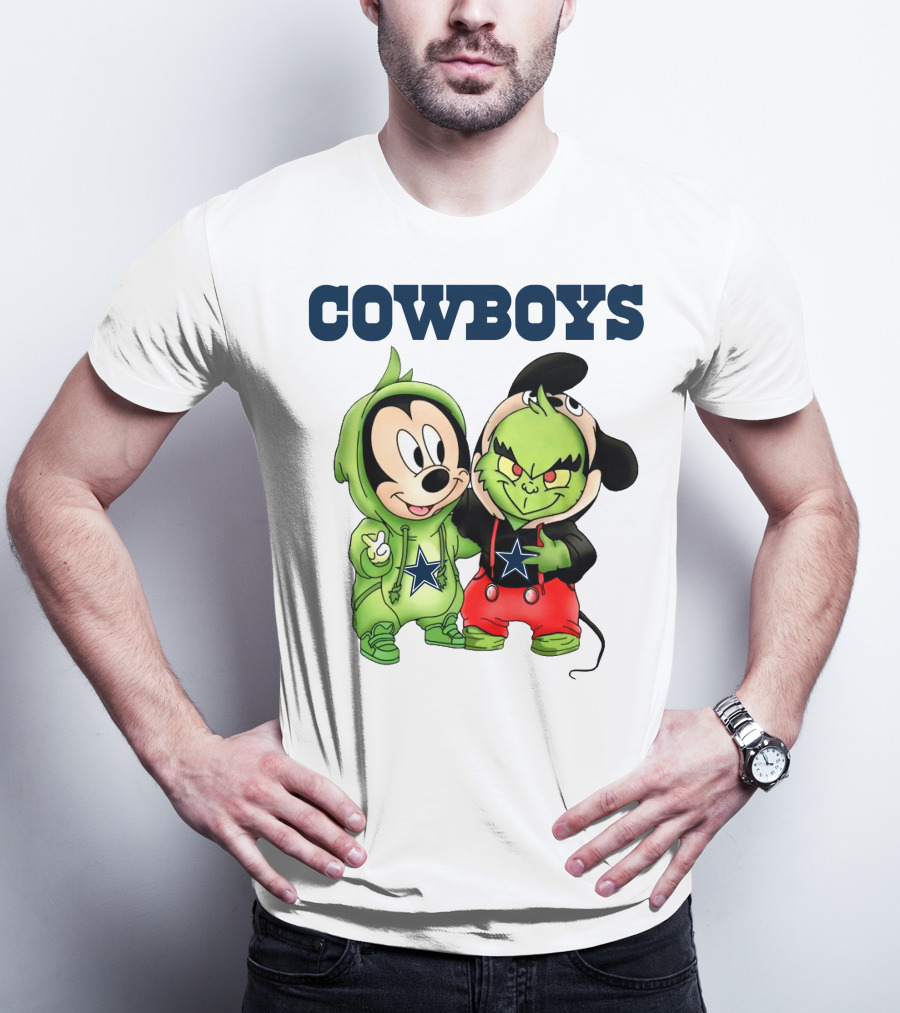 Cowboys Mickey Mouse And Grinch Collaboration Football Fan Style T-Shirt