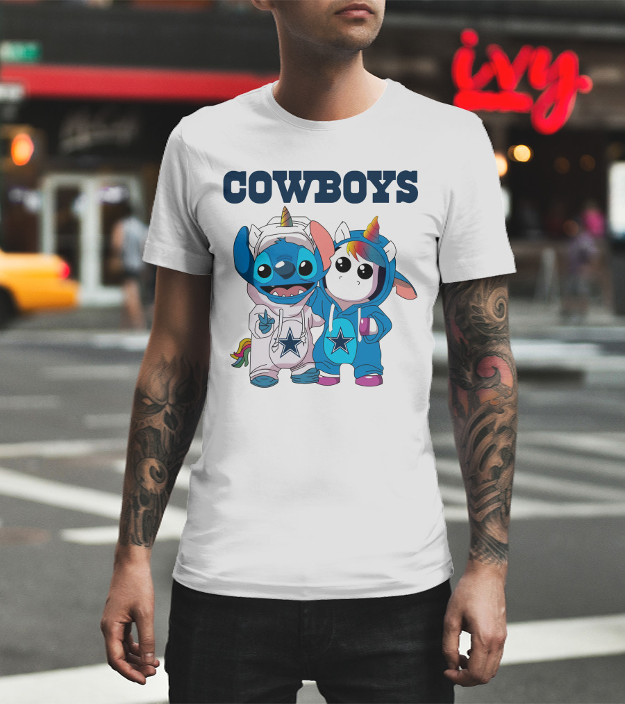 Cowboys Stitch And Unicorn In Blue Star Hoodies T-Shirt