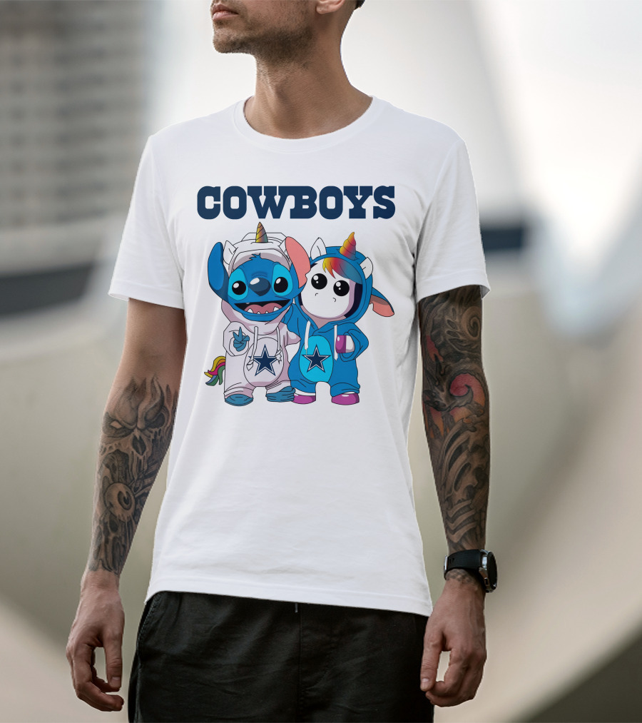 Cowboys Stitch And Unicorn In Blue Star Hoodies T-Shirt