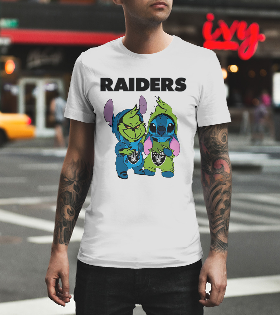 Raiders Grinch And Stitch Crossover T-Shirt
