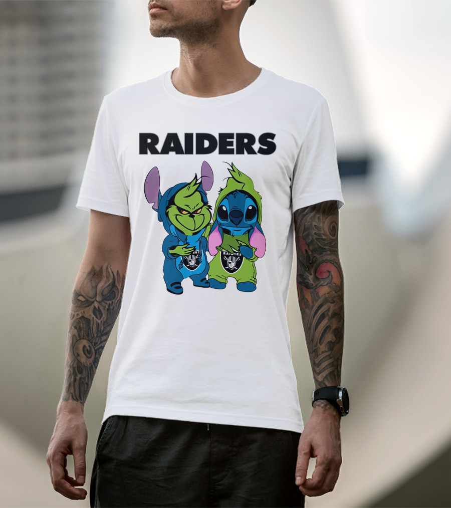 Raiders Grinch And Stitch Crossover T-Shirt