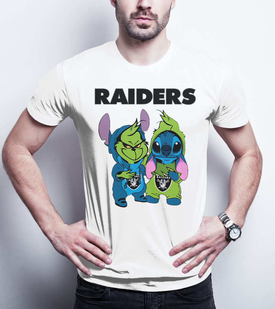 Raiders Grinch And Stitch Crossover T-Shirt