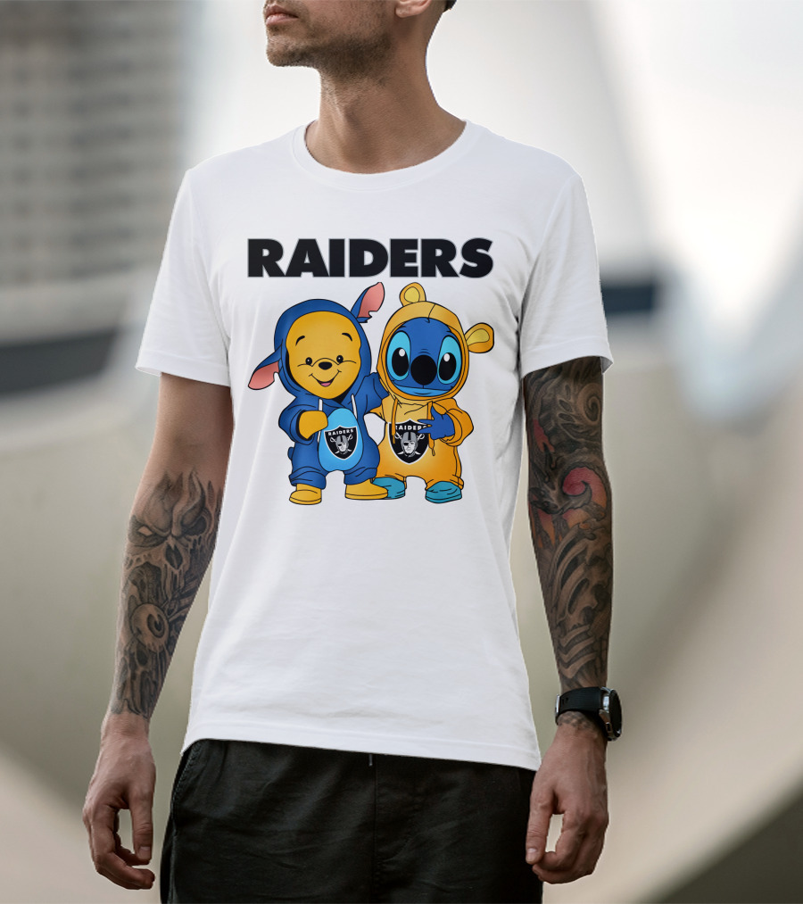 Raiders Pooh-Stitch Crossover Nfl Team Logos T-Shirt