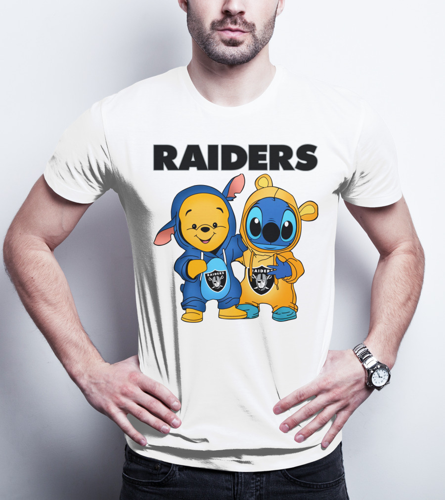 Raiders Pooh-Stitch Crossover Nfl Team Logos T-Shirt
