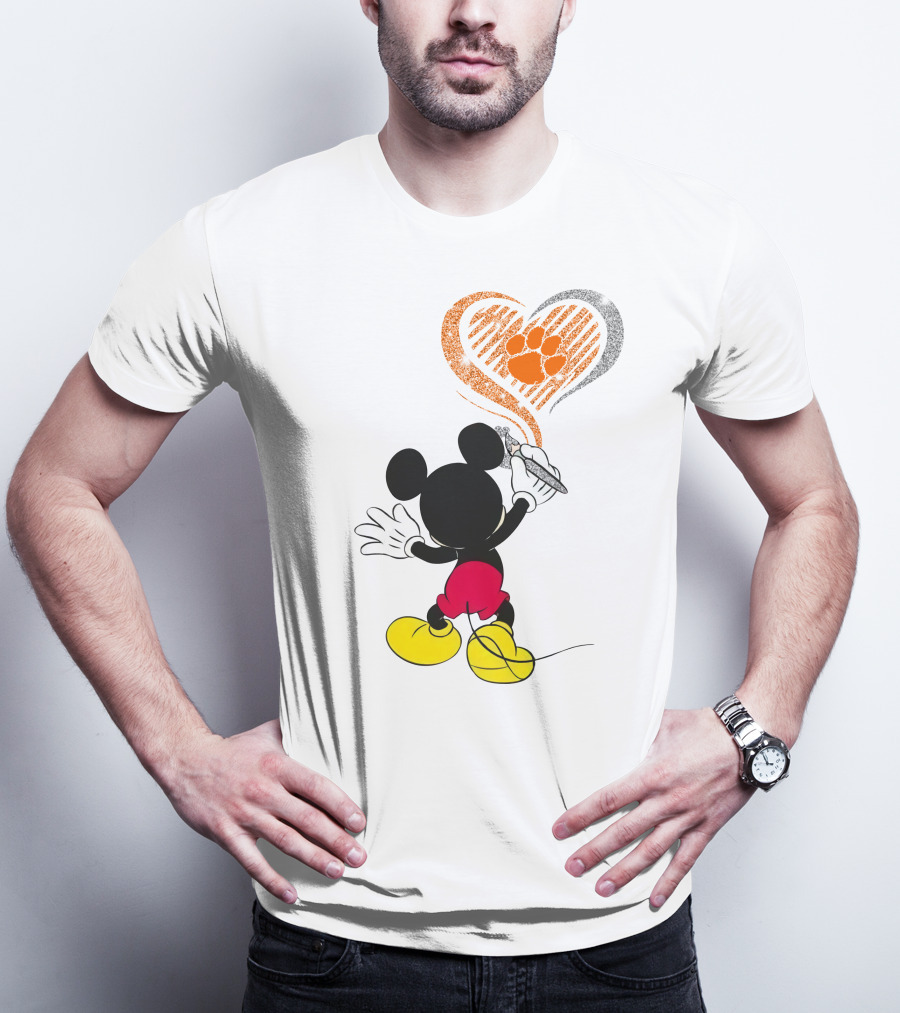Mickey Mouse Heart Clemson Paw Print T-Shirt