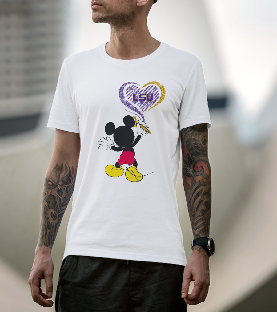 Mickey Lsu Heart Painting Ncaa T-Shirt