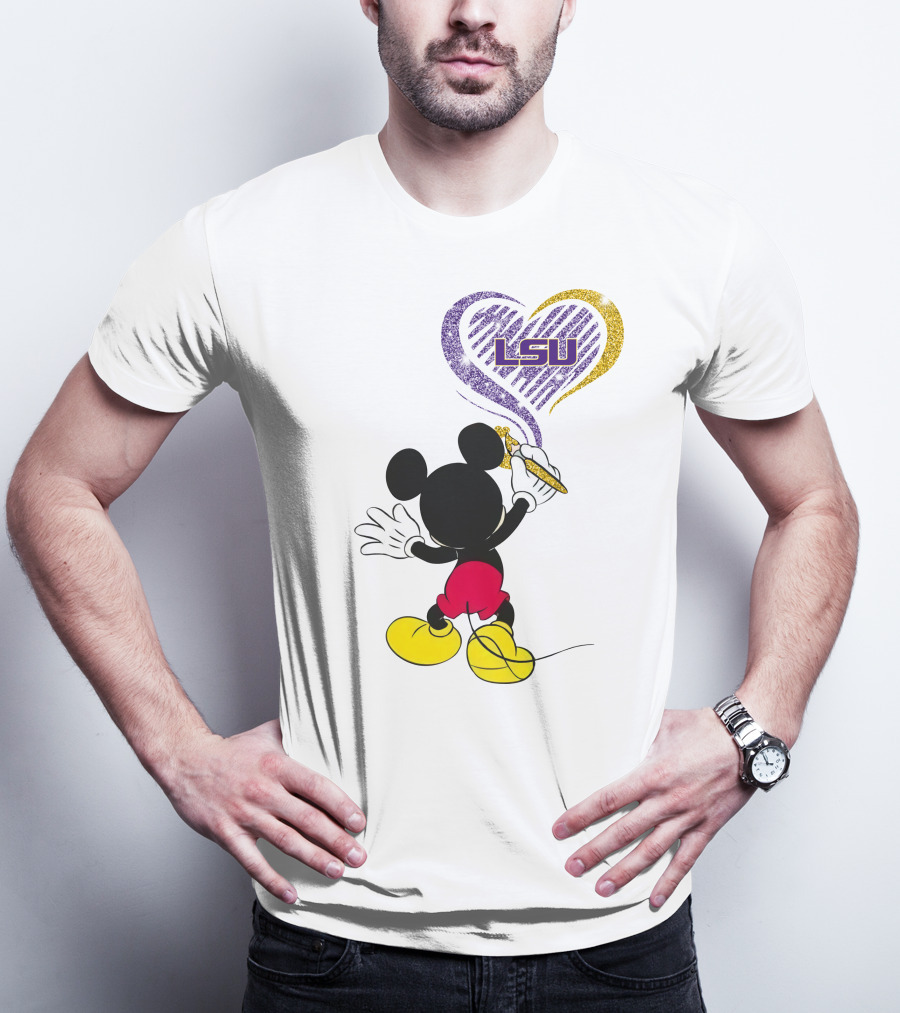 Mickey Lsu Heart Painting Ncaa T-Shirt