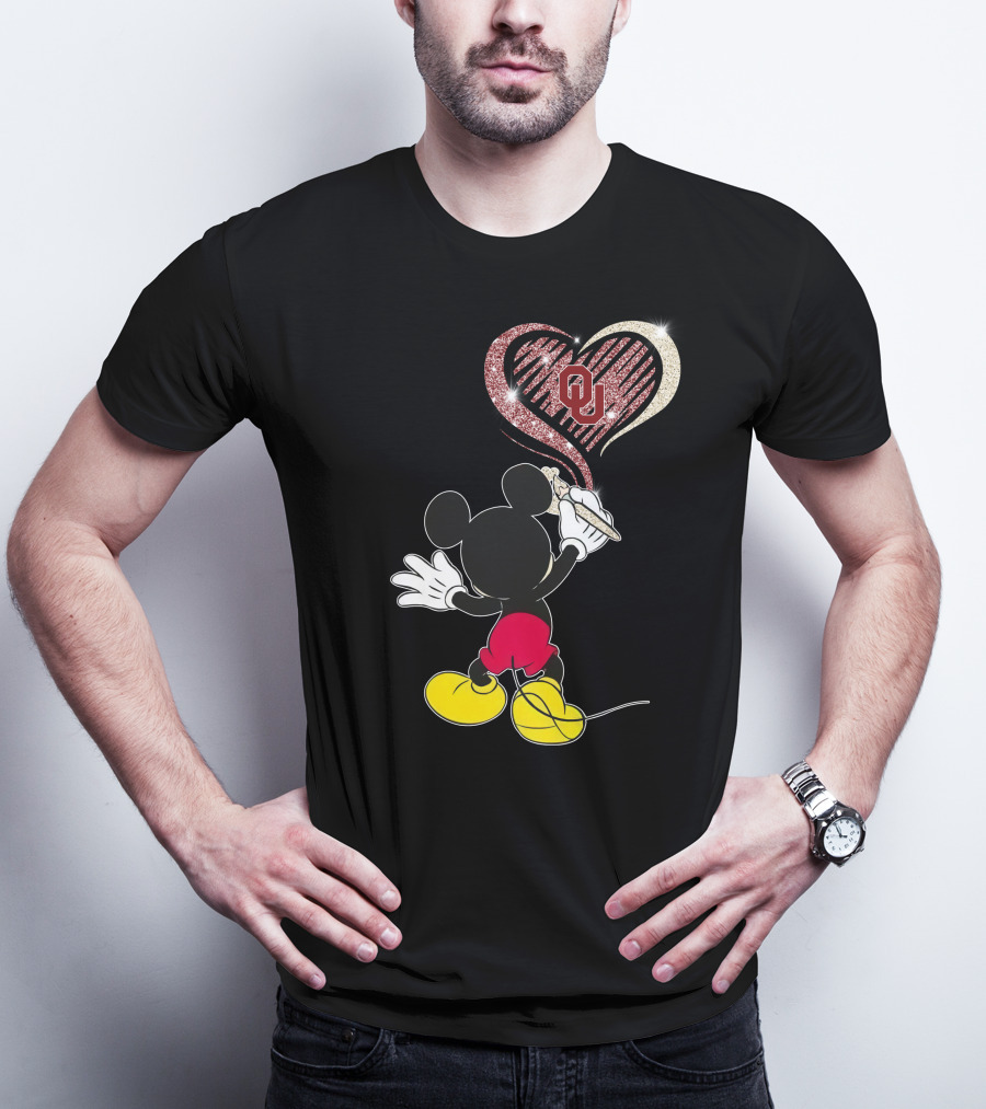 Mickey Draws Ou Heart For Oklahoma Sooners Fans T-Shirt