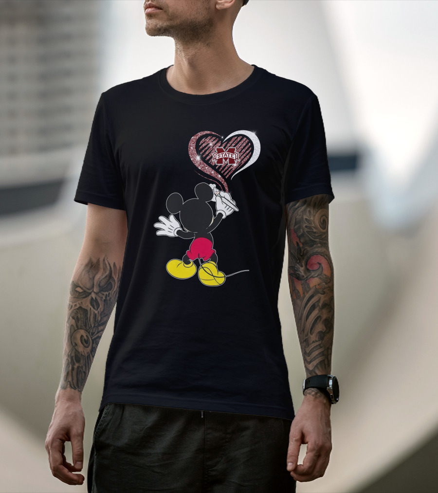 Mickey Mouse Drawing Heart Mississippi State Bulldogs T-Shirt