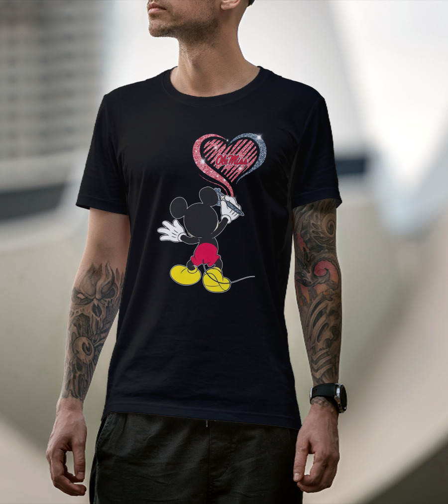 Ole Miss Rebels Heart Design Featuring Iconic Mouse Character T-Shirt