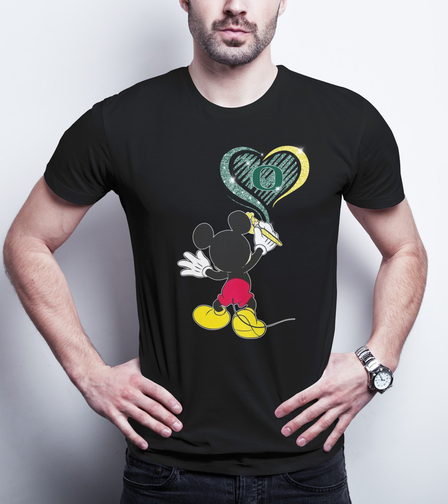 Mickey Mouse Drawing Oregon Ducks Heart T-Shirt
