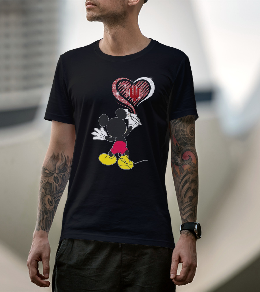 Mickey Mouse Drawing Heart With Indiana Hoosiers T-Shirt