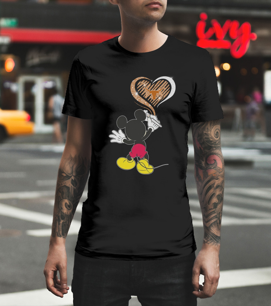 Mickey Mouse Painting Heart Texas Longhorns 32 T-Shirt