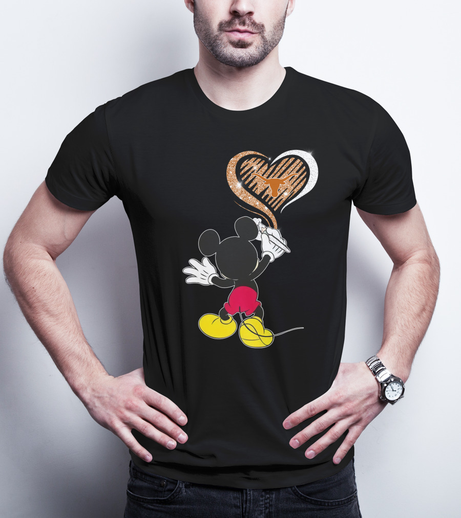 Mickey Mouse Painting Heart Texas Longhorns 32 T-Shirt