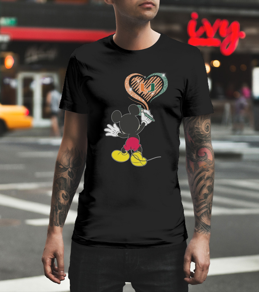 36 Miami Hurricanes Heart U Vintage Mouse T-Shirt