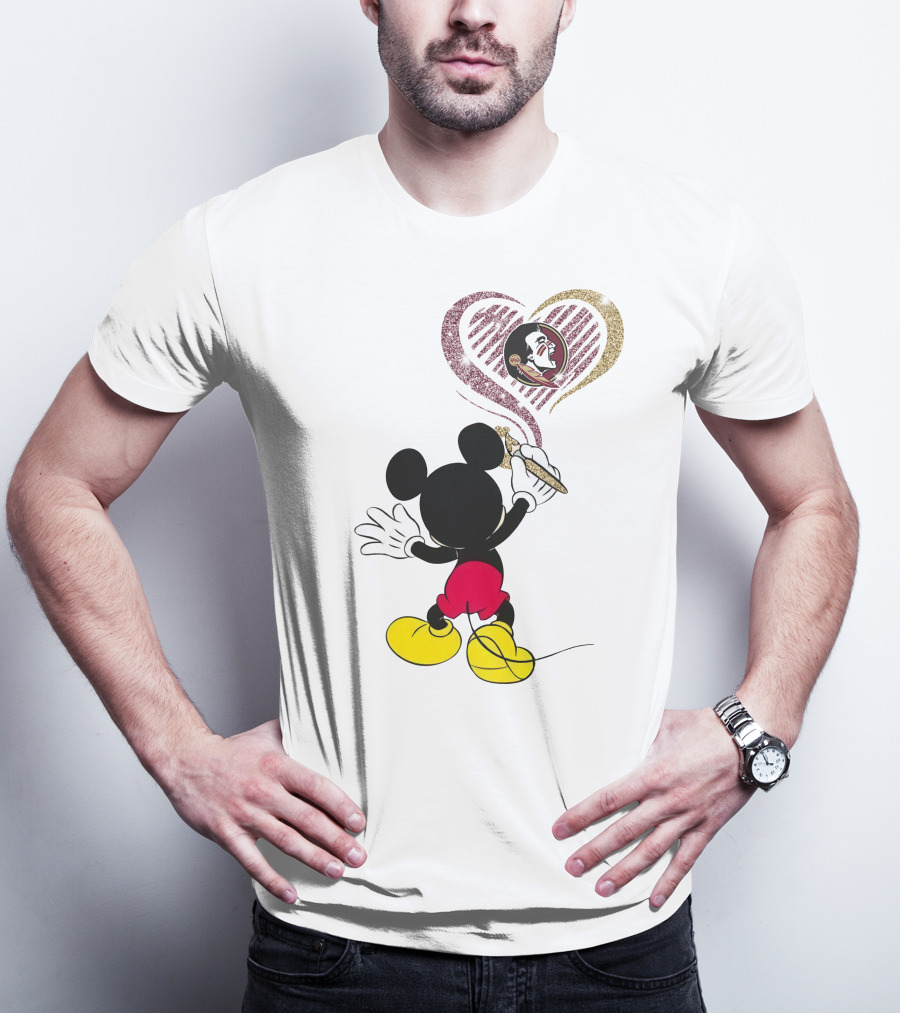 Mickey Florida State Seminoles Heart Logo Art T-Shirt