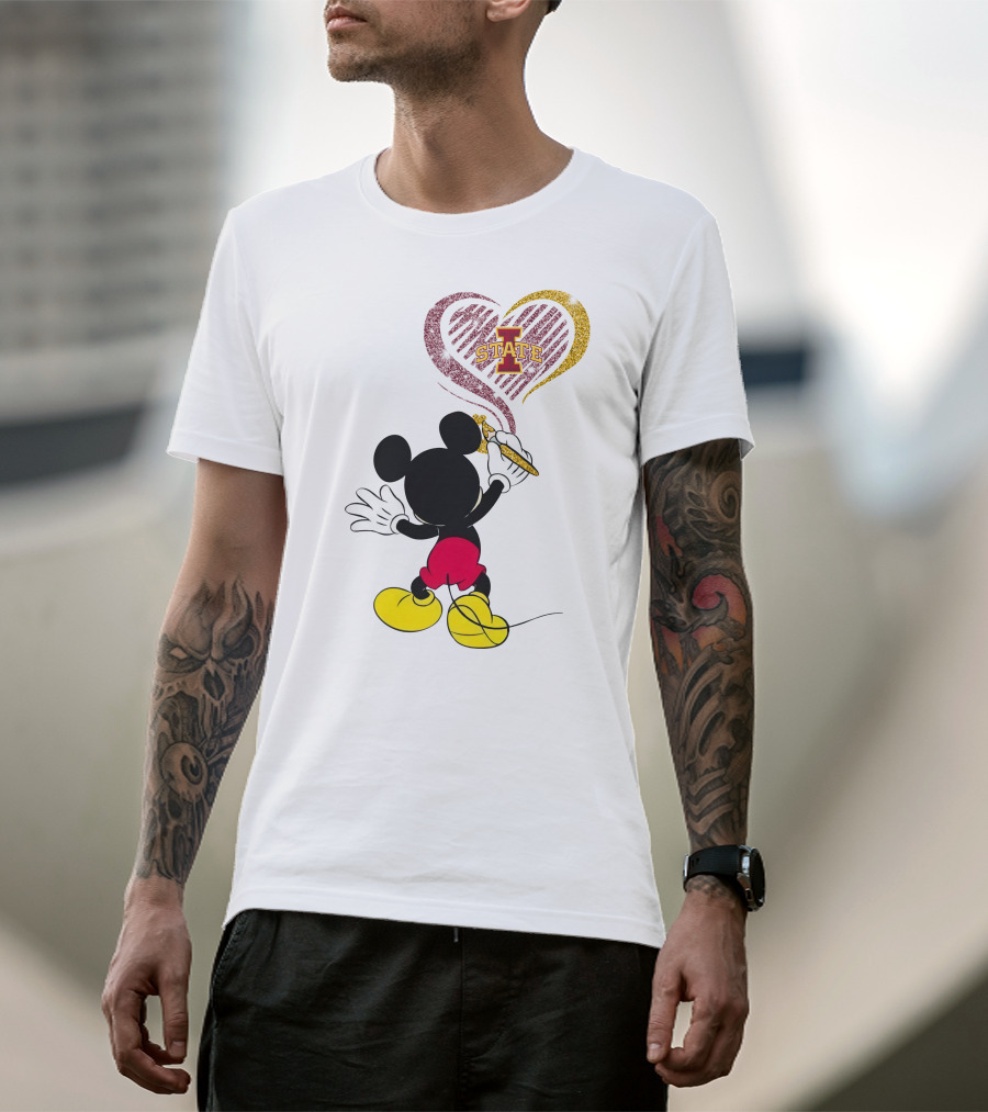 Mickey Mouse Iowa State Heart Drawing T-Shirt