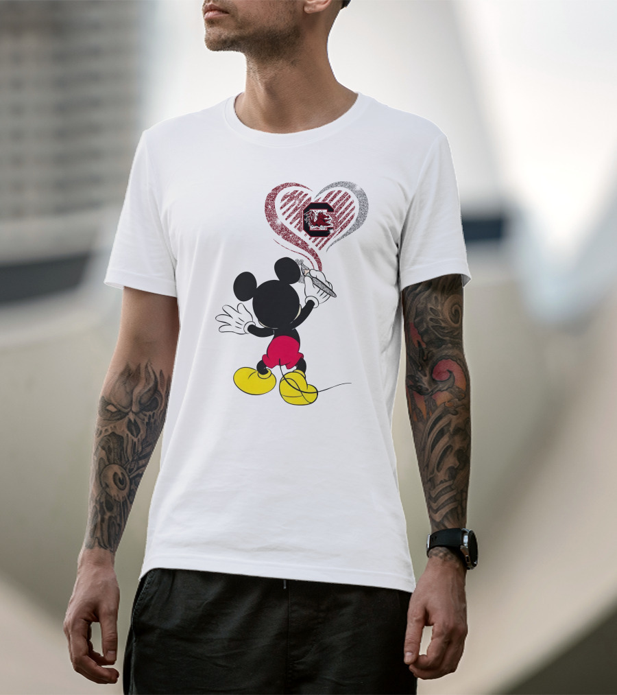 Mickey Mouse South Carolina Gamecocks Heart Drawing T-Shirt
