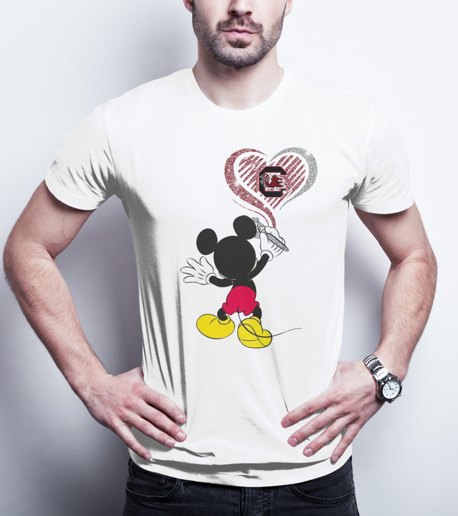 Mickey Mouse South Carolina Gamecocks Heart Drawing T-Shirt