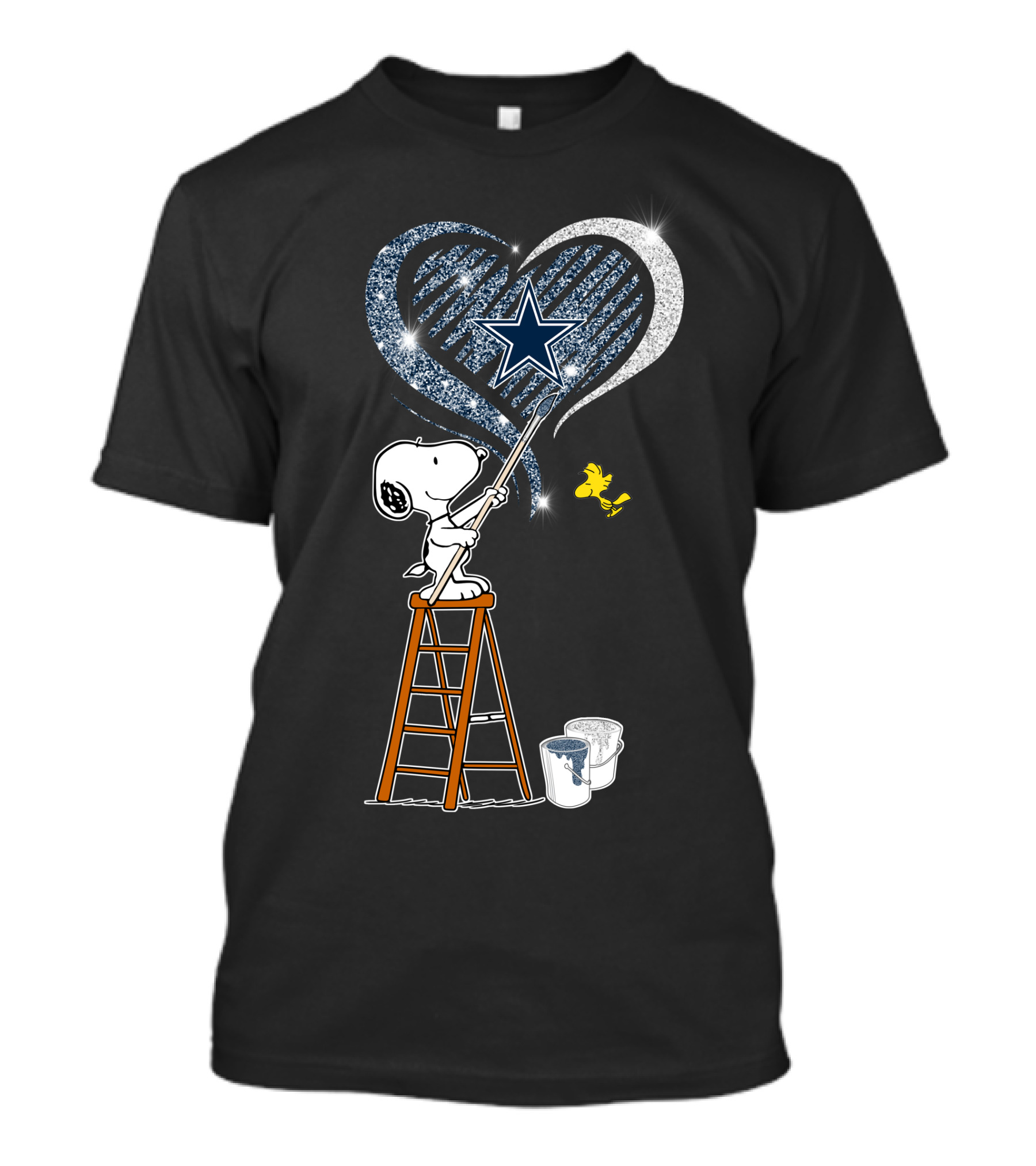 Snoopy And Woodstock Painting Glittery Heart With Dallas Cowboys Star T-Shirt