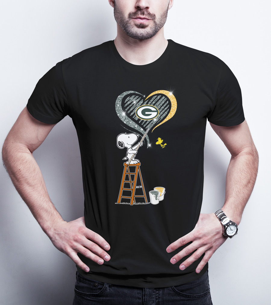 Snoopy Woodstock Painting Green Bay Packers Heart T-Shirt