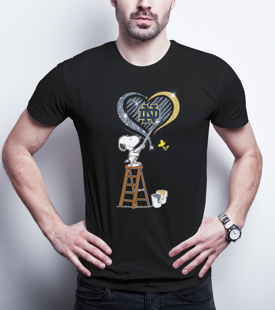 Snoopy Painting Notre Dame Heart With Woodstock T-Shirt