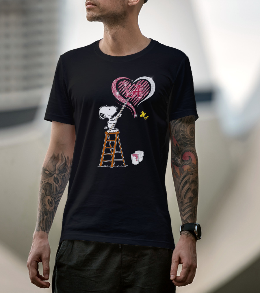 Snoopy Alabama Crimson Tide Heart Peanuts Woodstock T-Shirt