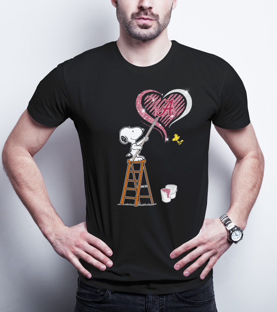 Snoopy Alabama Crimson Tide Heart Peanuts Woodstock T-Shirt