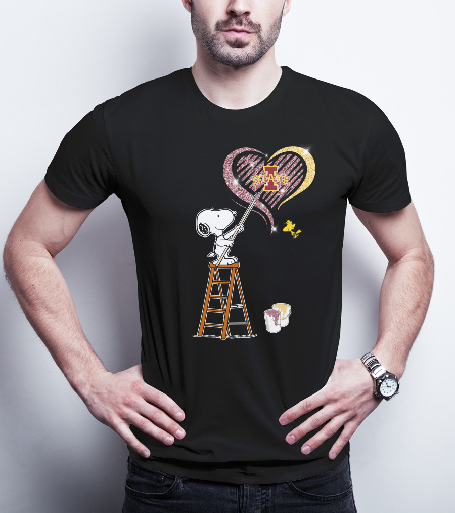 Snoopy Painting Iowa State Heart With Woodstock T-Shirt
