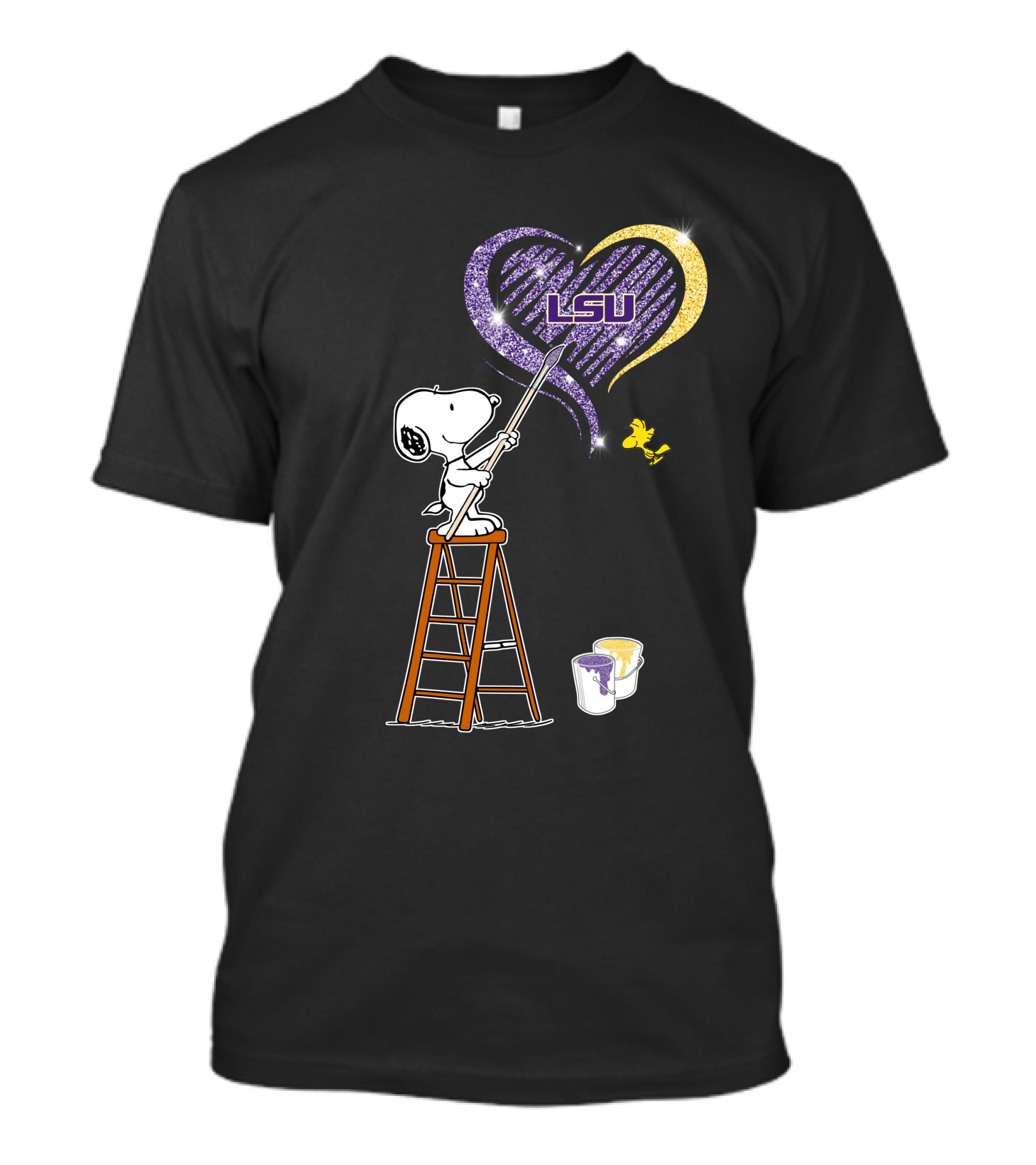 Snoopy Painting Lsu Heart With And Woodstock T-Shirt