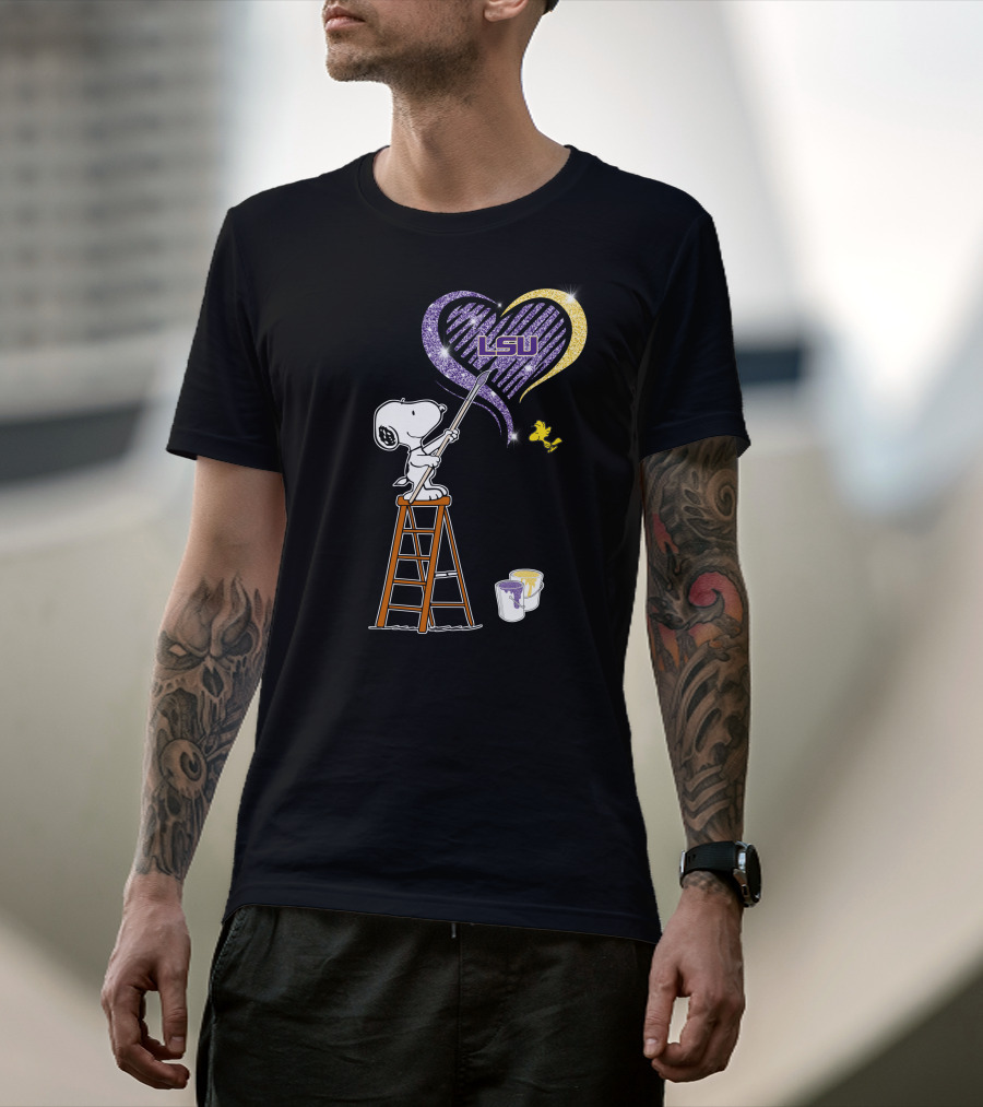 Snoopy Painting Lsu Heart With And Woodstock T-Shirt