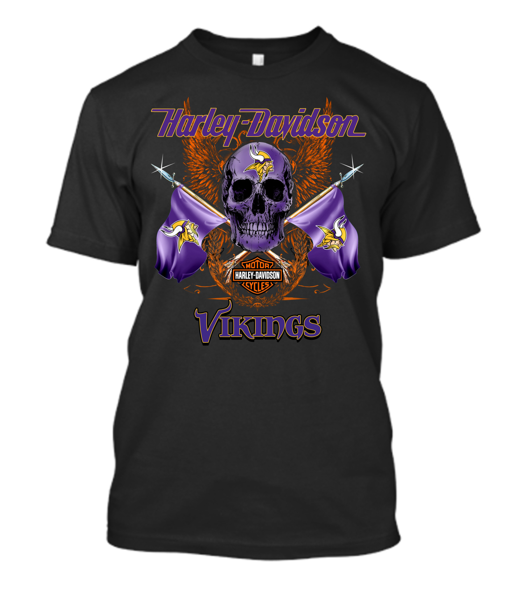 Harley Davidson Vikings Skull Flags T-Shirt