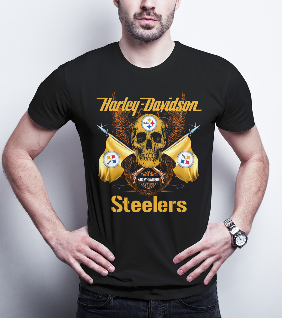 Harley Davidson Steelers Skull Flags T-Shirt