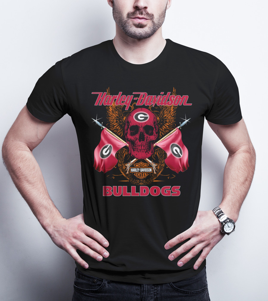 Harley Davidson Bulldogs Georgia Skull Flags T-Shirt