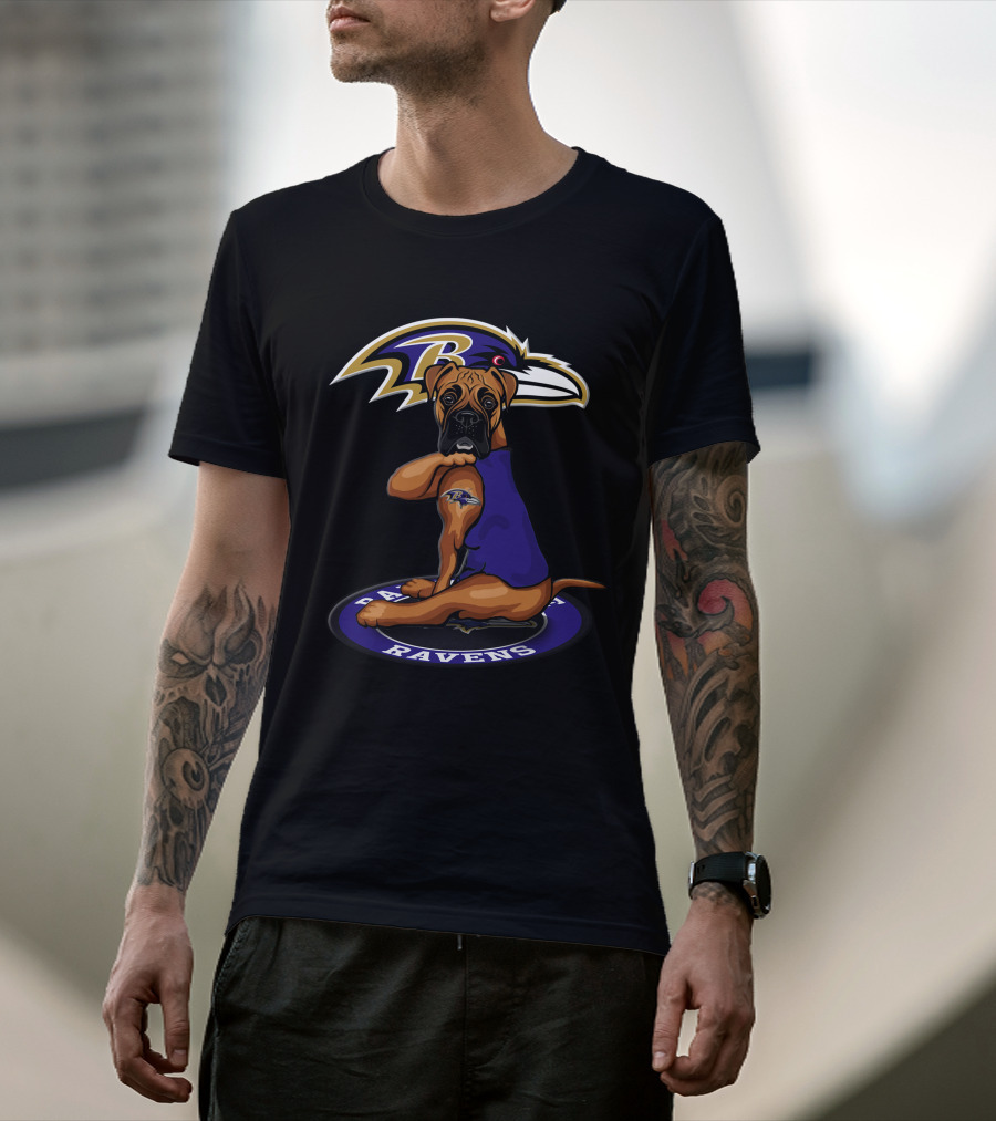 Baltimore Ravens Dog With Logo And Tattoo T-Shirt