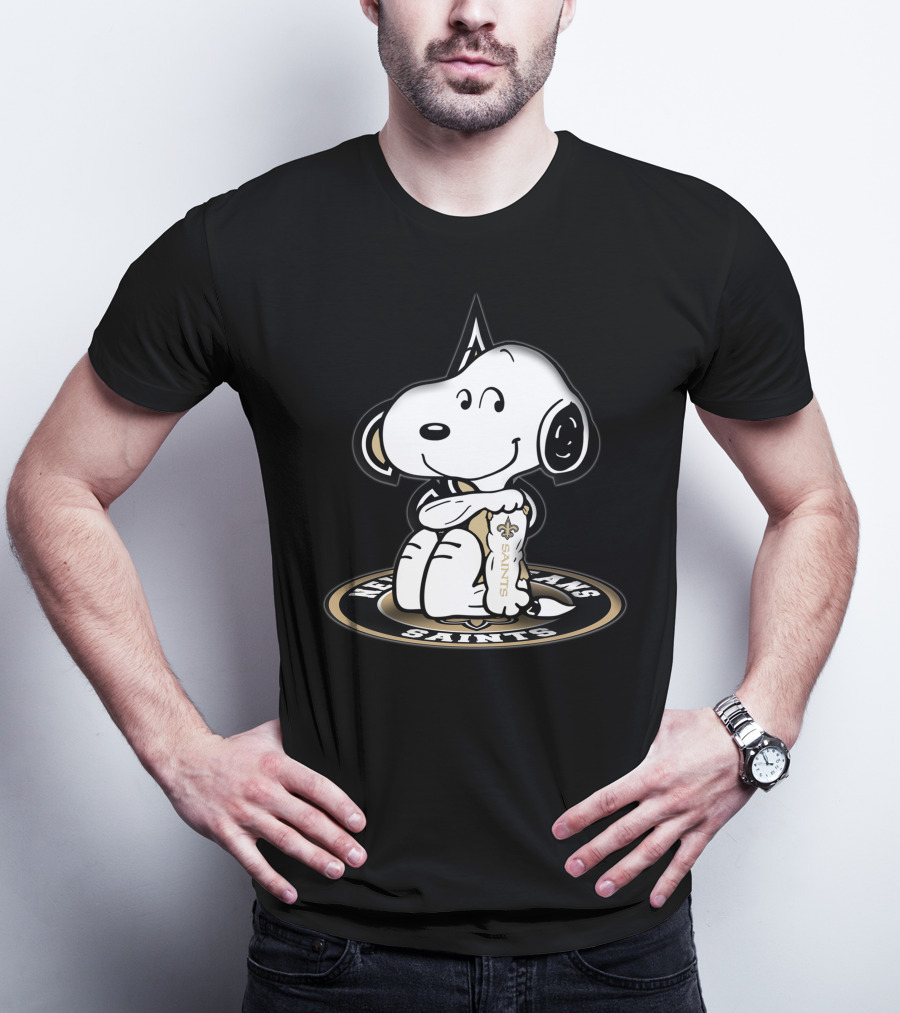 Snoopy Hugging New Orleans Saints Logo Nfl Fan Gear T-Shirt