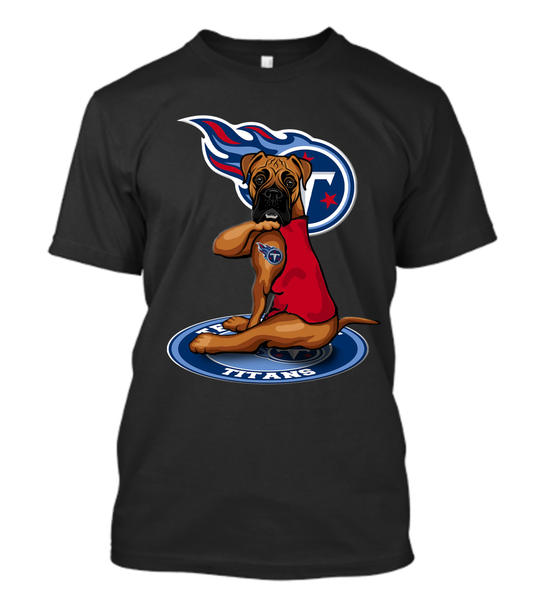 Tennessee Titans Boxer Dog With Logo And Red Jersey T-Shirt