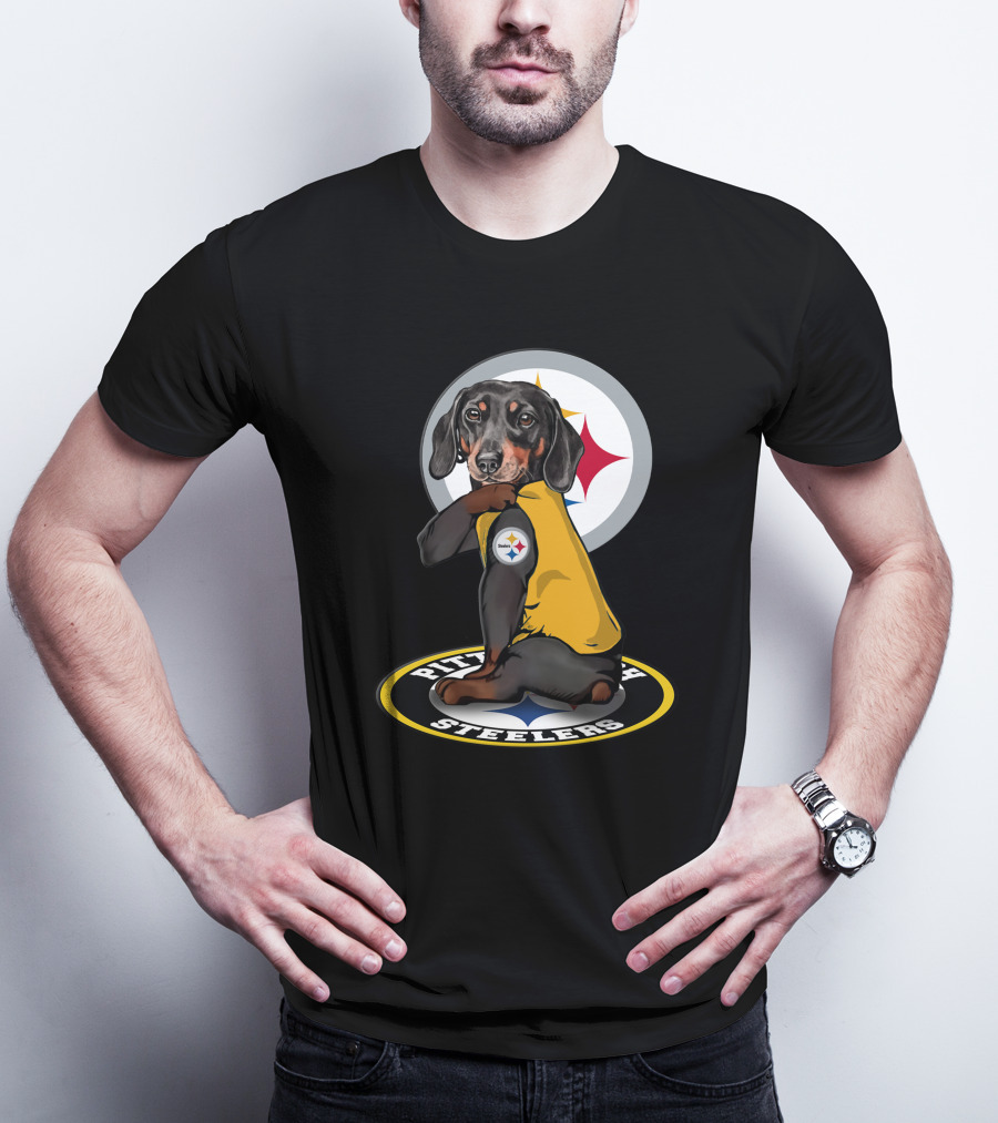 Pittsburgh Steelers Dog With Team Logo In Yellow Jersey T-Shirt