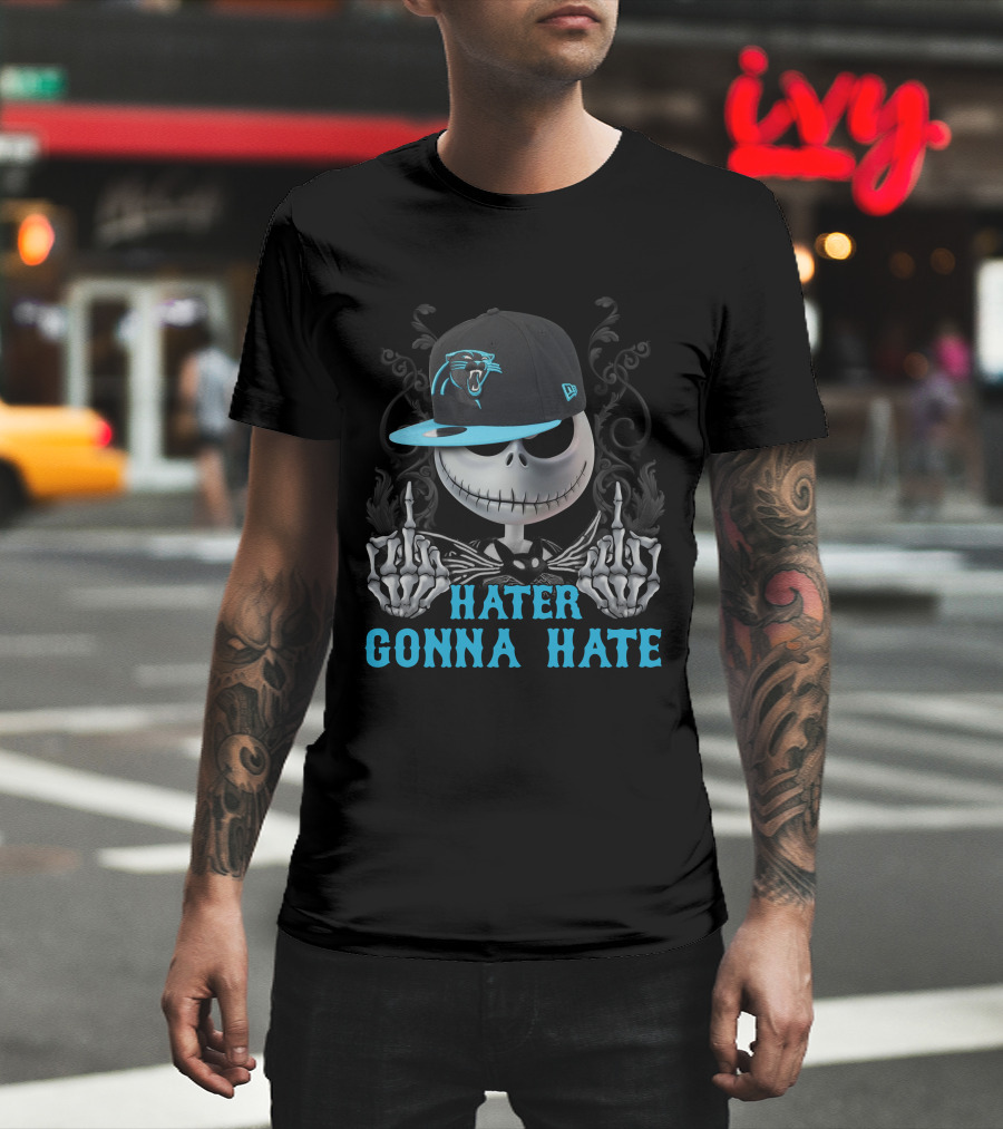 Hater Gonna Hate Carolina Panthers Skeleton Hat T-Shirt