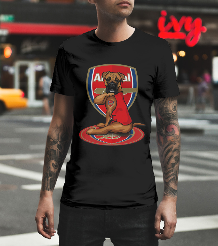 Arsenal Logo Dog Sitting On Crest T-Shirt