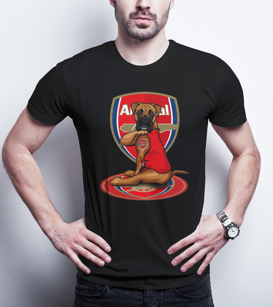 Arsenal Logo Dog Sitting On Crest T-Shirt
