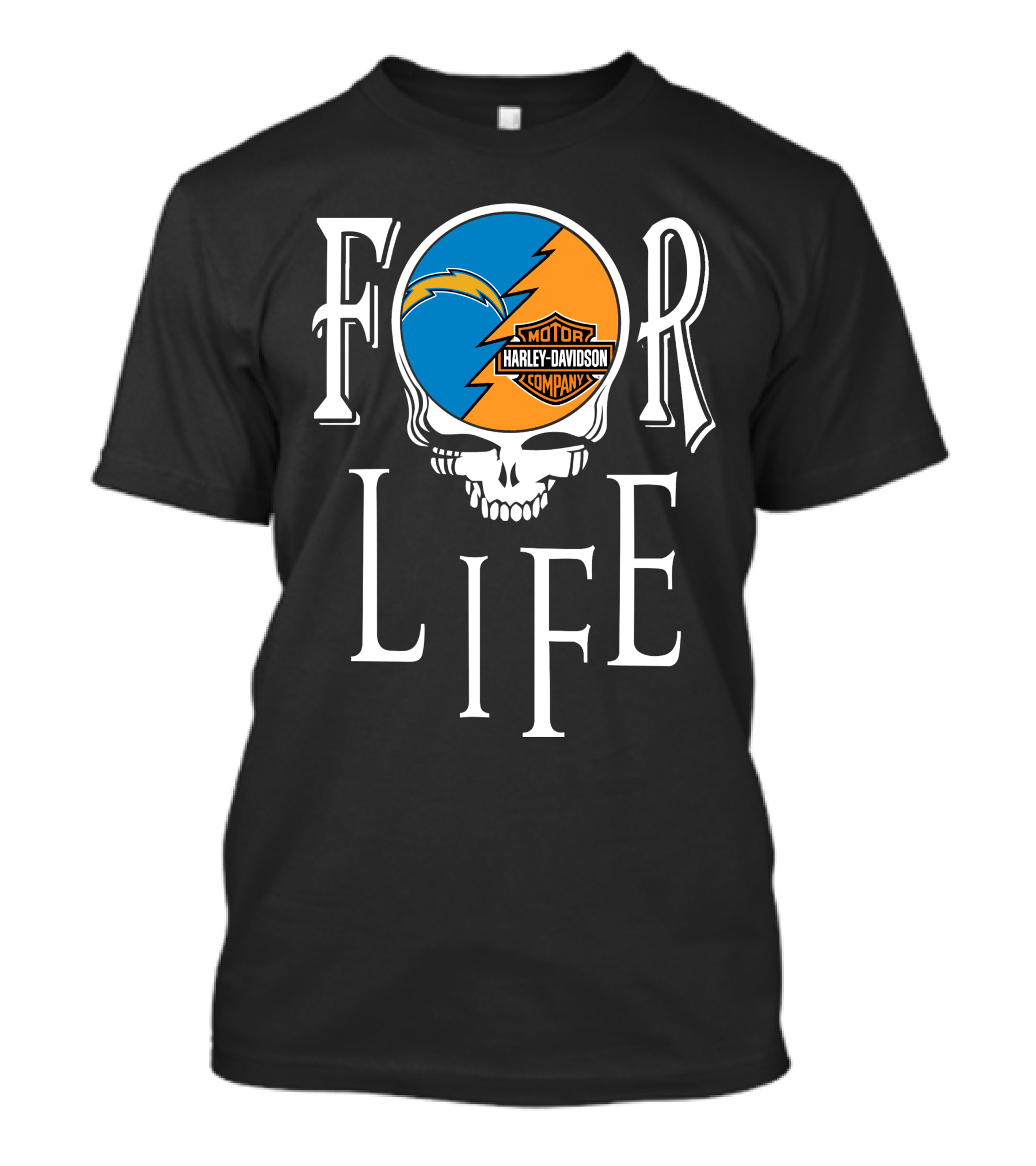 Los Angeles Chargers Harley Davidson Nfl For Life Skull T-Shirt