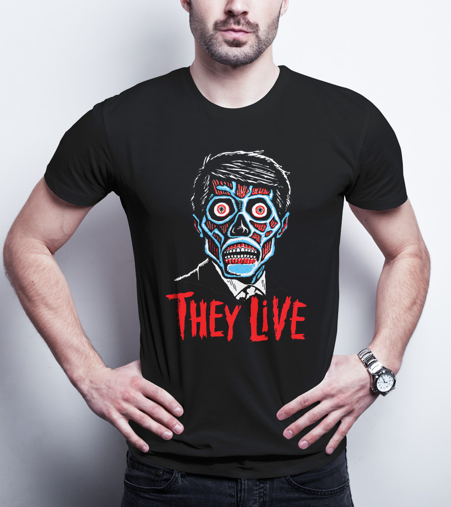 They Live Alien Skull Face Red Blue Mask T-Shirt