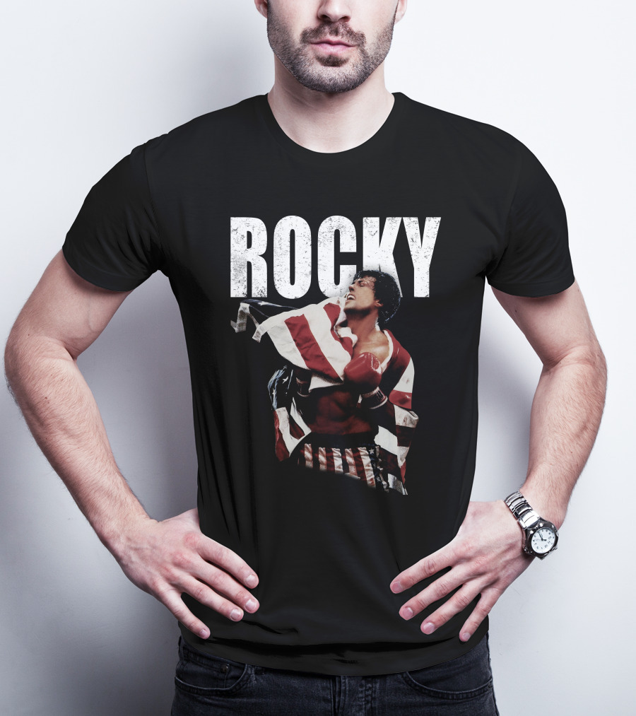 Rocky American Flag Victory Pose T-Shirt