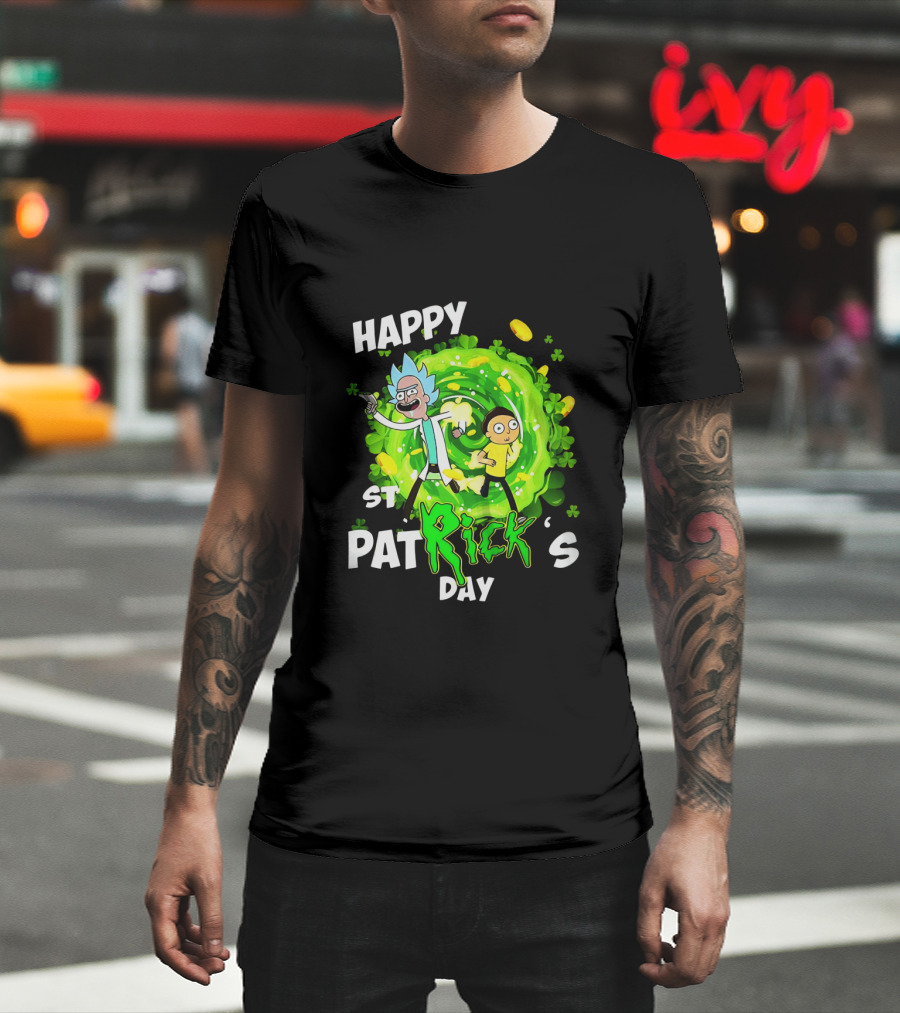 Happy St. Patrick's Day Rick And Morty Portal Adventure T-Shirt
