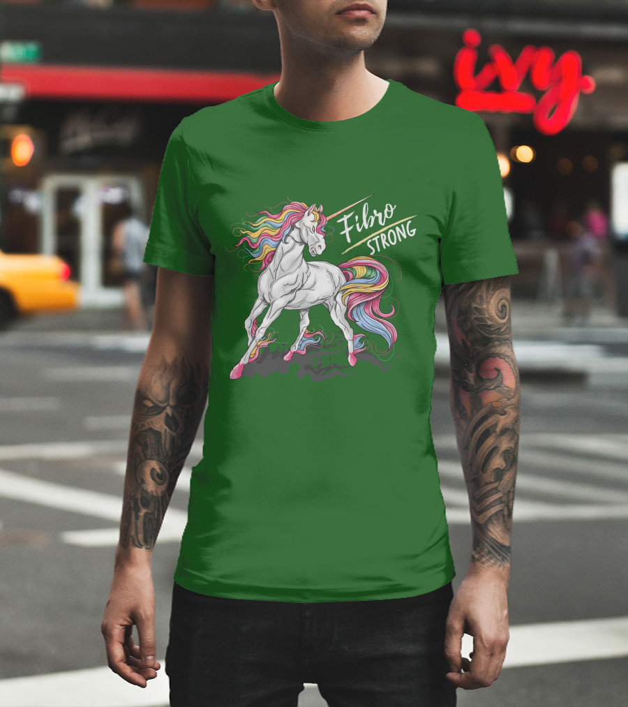Fibro Unicorn Strong Rainbow Mane T-Shirt